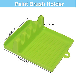 Chistepper 2 Packs Paint Brush Holder Paint Brush Stand Rest with 5 Slots Watercolor Oil Acrylic Painting (Green)