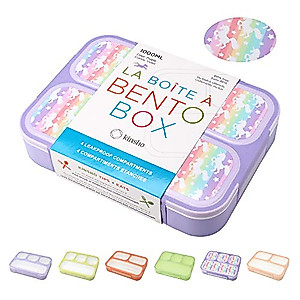 Unicorn Bento Lunch Box for Girls, Kids | Snack Containers with 4 Compartment Dividers, Boxes for Toddlers Pre-School Daycare Tween Lunches BPA Free, Food and Microwave Safe | Purple Rainbow Unicornio