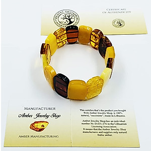 Natural Baltic Amber Stretch Bracelet - Hand Made from Polished/Certified Baltic Amber Beads(Multicolor)
