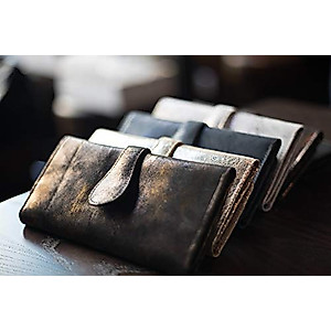CoFi Wallets - Genuine Handmade Full Grain Leather Mila Trifold Wallet, Unique Platinum