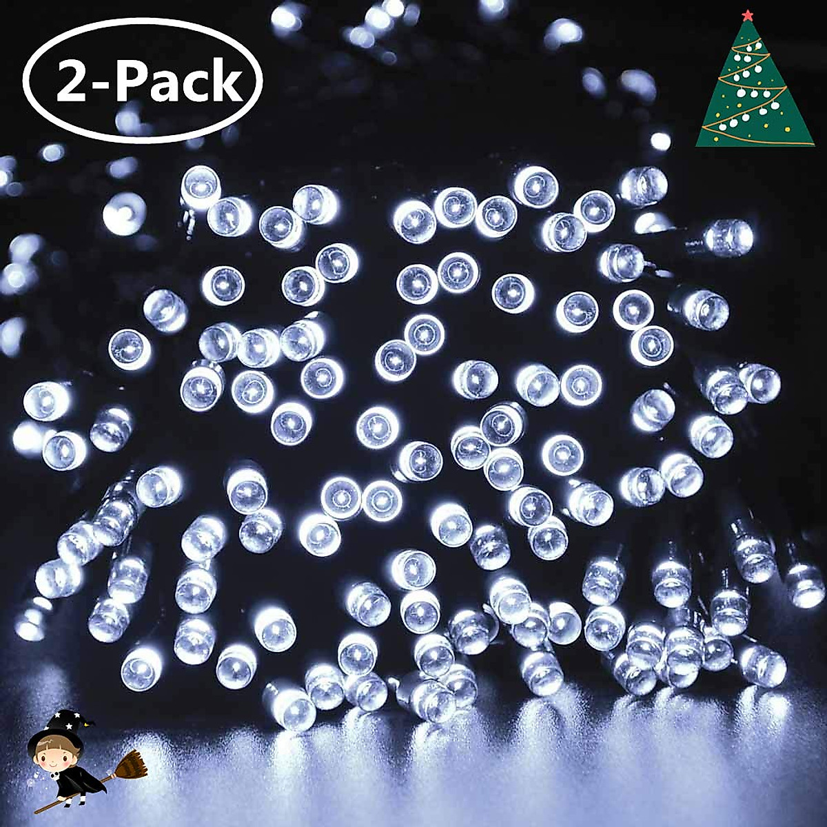 Qedertek Solar String Lights, 72ft 200 LED Fairy Lights, 8 Modes Ambiance Lighting for Outdoor, Patio, Lawn, Landscape, Garden, Home, Wedding (2 Pack, Cool White)