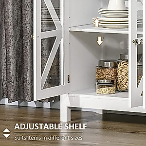 HOMCOM Sideboard, Buffet Cabinet with Tempered Glass Doors and Adjustable Storage Shelf, Credenza, White