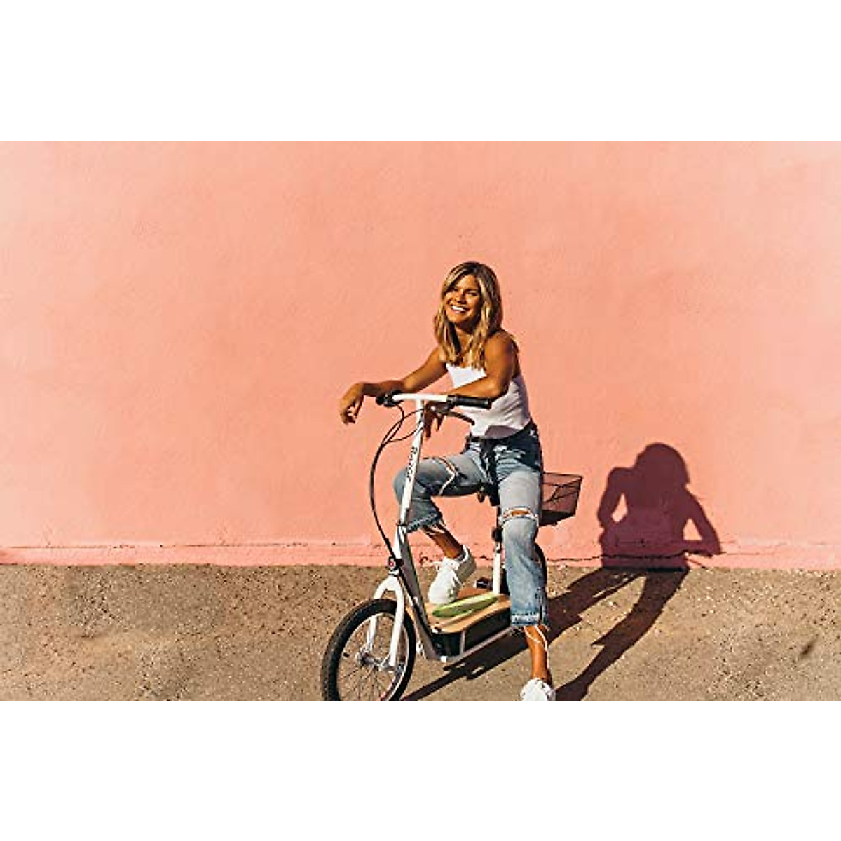 EcoSmart Metro Electric Scooter – Padded Seat, Wide Bamboo Deck, 16" Air-Filled Tires, 500w High-Torque Motor, Up to 18 mph, 12-Mile Range, Rear-Wheel Drive