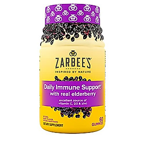 Zarbee's Gummy Daily Immune Support Supplement With Vitamins A, C, D, E & Zinc, Black Elderberry Fruit Extract, Natural Berry Flavor, 60 Count