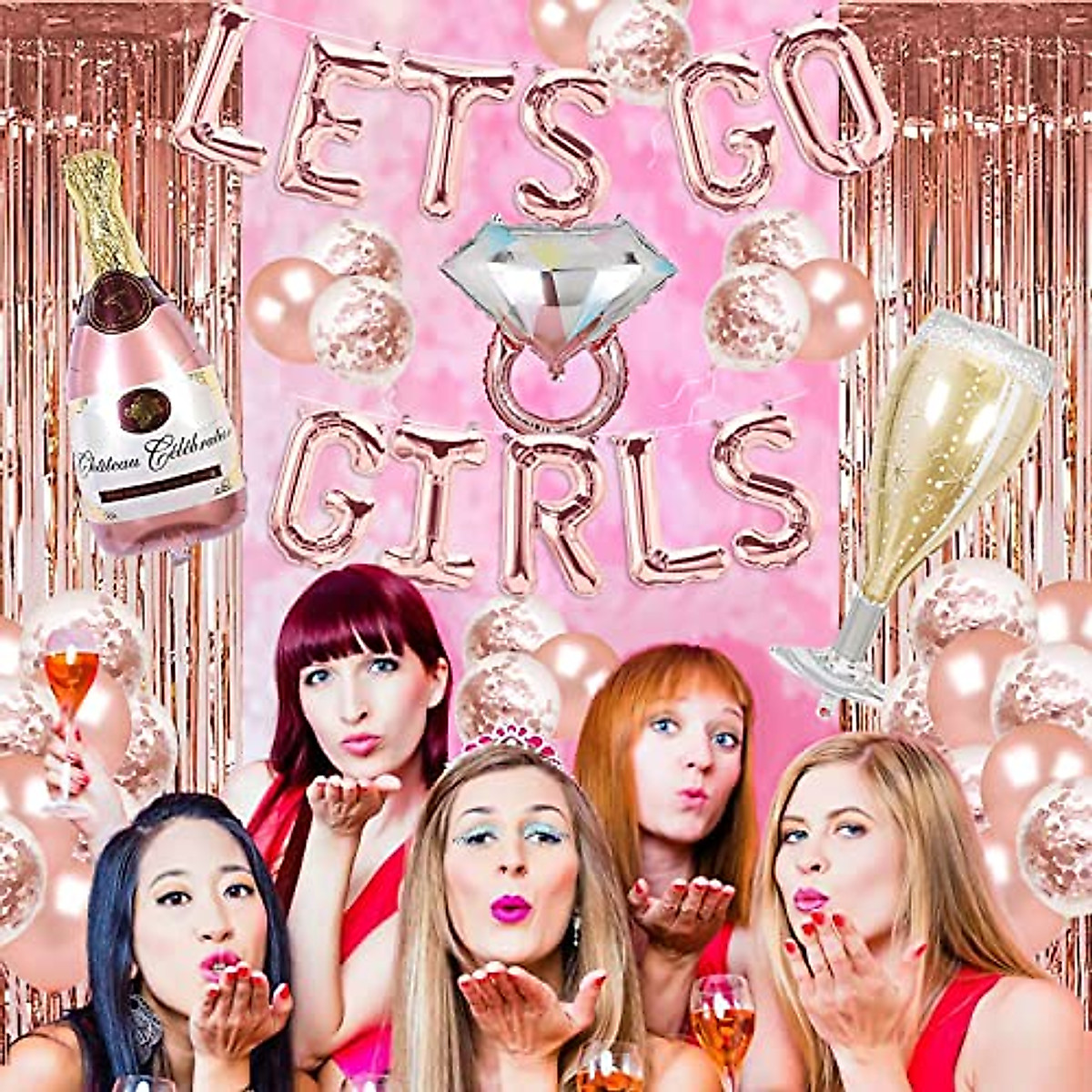 Western Let's Go Girls Bachelorette Party Decorations, Cowgirl Bride Shower Party Balloons, Rose Gold Fringe Curtains Ring Balloons for Bride to Be/Final Rodeo/Bridal Shower Party Decorations Supplies-Wild West