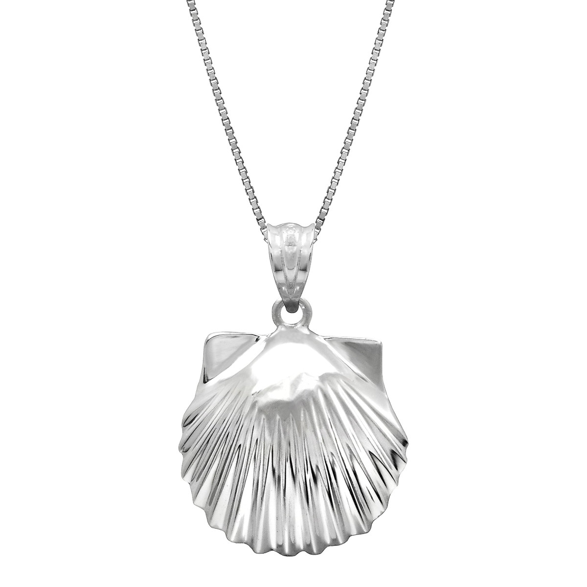 Honolulu Jewelry Company Sterling Silver High Polished Seashell Necklace Pendant with 18" Box Chain