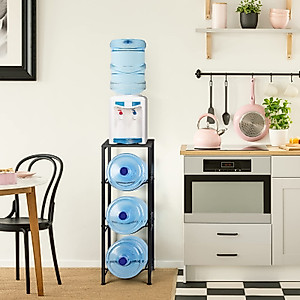 Water Bottle Holder Organizer 5 Gallon Water Jug Holder with Shelves, 3-Tier Water Bottle Dispenser Stand for Kitchen Living Room Office, Black