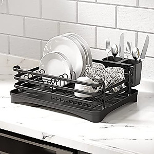 HOWDIA Dish Drying Rack, Aluminum Rust Proof Dish Rack with Swivel Spout Drying Tray, Removable Cutlery Holder for Kitchen Counter