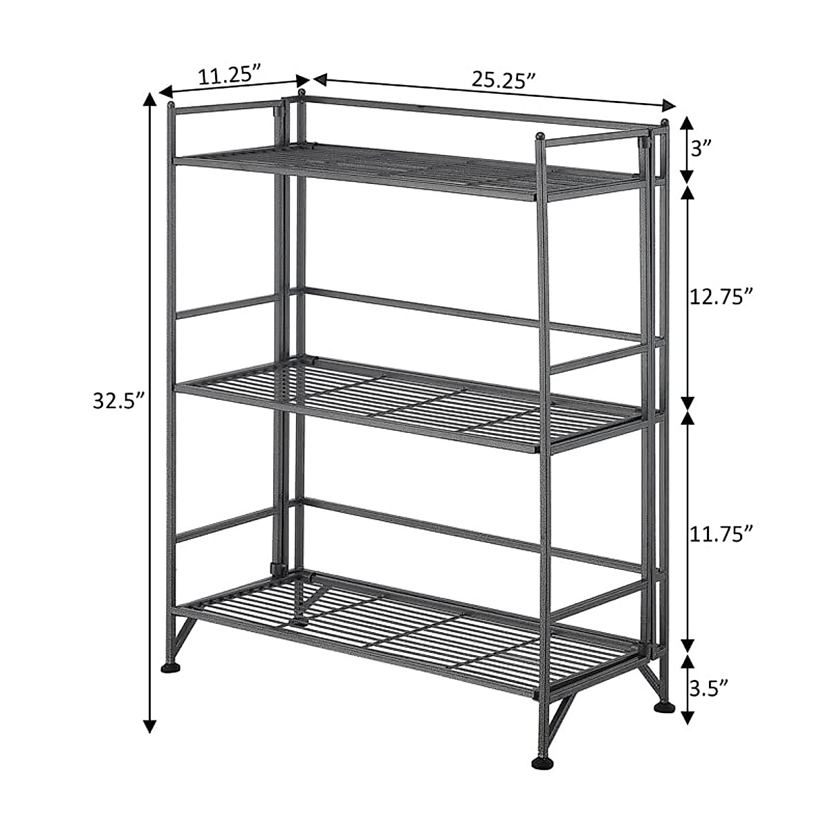 Convenience Concepts Xtra Storage Shelves - 3-Tier Wide Folding Metal Shelving, Modern Shelves for Storage and Display in Living Room, Bathroom, Office, Kitchen, Garage, Speckled Gray