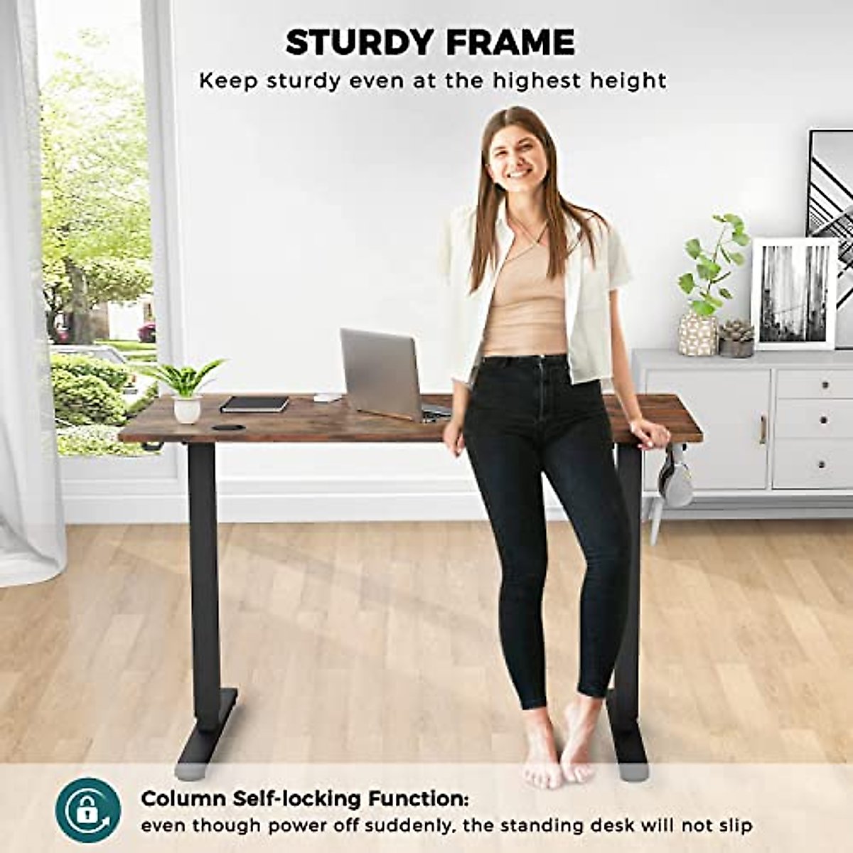 Standing Desk, 40 x 24 in Electric Height Adjustable Computer Desk Home Office Desks Sit Stand up Desk Computer Table with Memory Controller/Headphone Hook, Rustic Brown