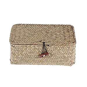 TOPBATHY Rattan Storage Basket Handwoven Storage Basket with Lid Rectangular Home Organizer Bin for Cosmetic Wedding Bedroom Living Room(7.9 X 5.1X3.1inch/20 x 8 x 13cm)