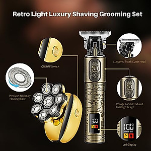 ROZIAPRO Head Shavers for Bald Men & Professional Hair Trimmer Zero Gapped T-Blade Trimmer, Multifunctional Bald Shavers Rechargeable Edgers Barber Clippers Men’s Grooming Kit