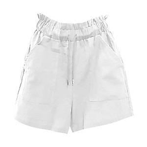 Bravetoshop Womens Shorts Casual Summer Drawstring Comfy Shorts Elastic High Waist Fashion Shorts with Pockets (Beige,L)