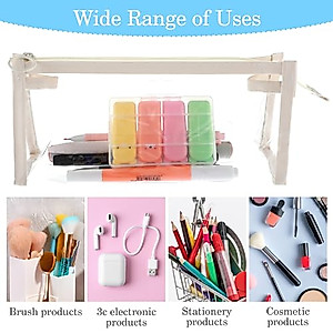 Qianyu 4 Pcs Clear Pencil Cases Transparent Marker Pen Pouch with Zipper Exam Pencil Storage Bag Travel Cosmetic Small Makeup Bags Stationery Toiletries Organizer for Office Adults