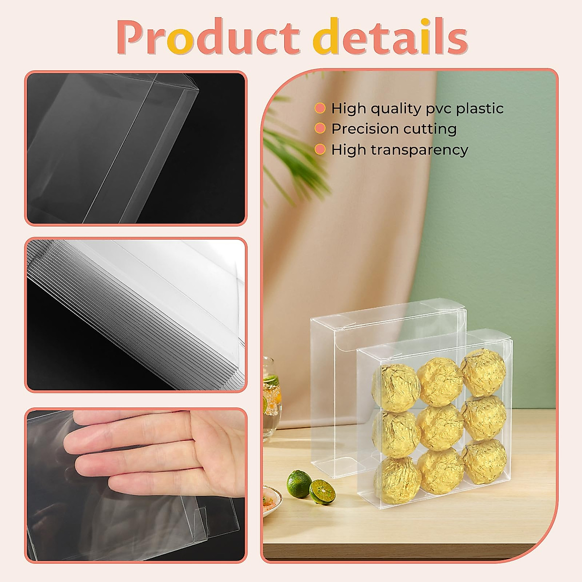 CZWESTC 30 Pack Rectangle Plastic Favour Boxes，4x4x1.2inch Clear Boxes for Treats, Cookie, Chocolate, Sugar, Wedding, Christmas Party, Festival Gift Packaging