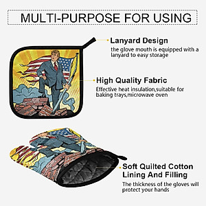 Trump Oven Mitts and Pot Holders Sets Heat Resistant Hot Pads USA Flag Cooking Gloves Handling Kitchen Cookware Bakeware BBQ