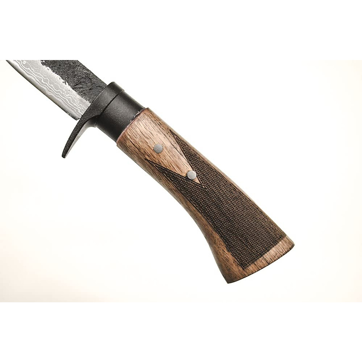 Masano Tosa Forged Damascus Mini Knife bip-811 Sword-shaped Blade Double Edge Blue 2 Damascus Steel Black Hammer Black Guard Wood Handle(Oil Stained) Wood Case(Oil stained) with band Bushcraft