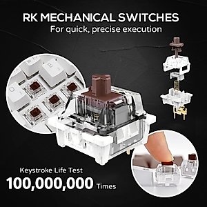RK ROYAL KLUDGE RK61 60% Mechanical Keyboard with Coiled Cable, 2.4Ghz/Bluetooth/Wired, Wireless Bluetooth Mini Keyboard 61 Keys, RGB Hot Swappable Red Switch Gaming Keyboard with Software - Black