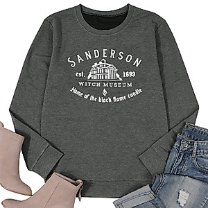 FASHGL Sanderson Witch Museum Sweatshirt Womens Halloween Pullover Shirt Casual Lightweight Long Sleeve Shirt Gray