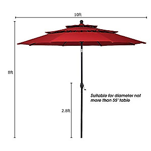 Tangkula 10 Ft 3 Tier Patio Umbrella, Outdoor Umbrella W/Double Vented, Market Table Tilt Umbrella with Crank, Outdoor Aluminum Umbrella for Market, Backyard, Pool, Garden (Burgundy)