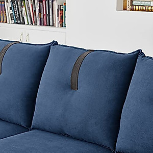 Pingliang Home 80" Sectional Sofas for Living Room, 3 Seat L Shaped Couch with Reversible Ottoman, Modern Linen Fabric Small Sectional Couch for Apartment Small Space, Navy Blue