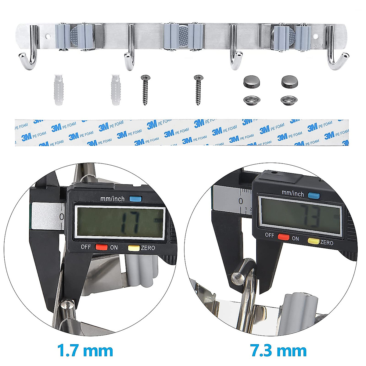 Saxhorn Broom Holder Wall Mount, Mop Holder Organizer Wall Mounted Broom Hanger for Home, Kitchen, Garden, Garage, Laundry Room Organization and Storage(2Pack, 3 Racks 4 Hooks)