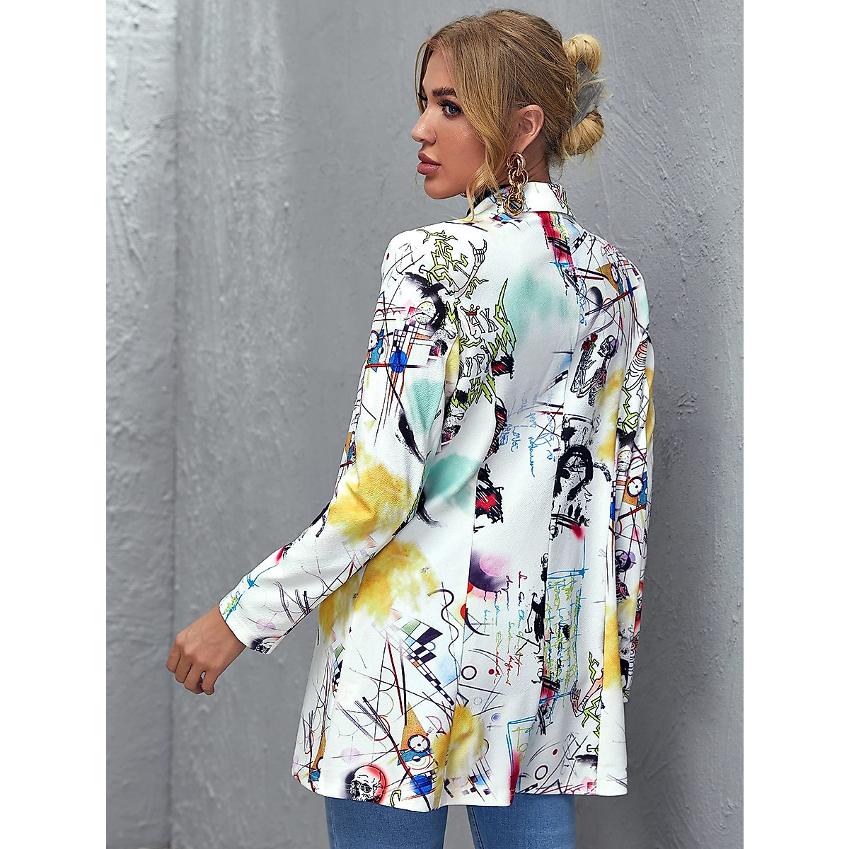 Floerns Women's Casual Long Sleeve Pop Art Colorful Blazer Graphic Work Suit Jacket Multi 1 XL