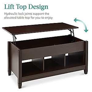 Best Choice Products Lift Top Coffee Table Hidden Storage Coffee Table, Wooden Dining Coffee Table, Accent Table Furniture for Living Room, Display Shelves - Espresso