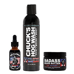 Badass Beard Care Hog Wash Combo For Men With Beard Balm or Wax & Beard Oil