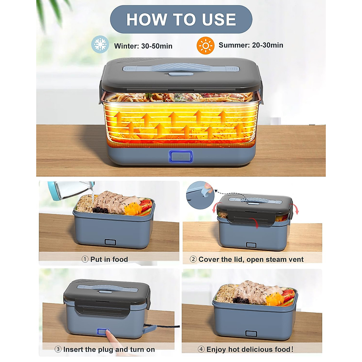 Electric Lunch Box Food Heater, New 100W Portable Food Warmer, Heated Lunch Box for Adults Car/Home with 1.8L Removable Stainless Steel Container, Christmas White Elephant Gifts, 12V/24V/110V/220V