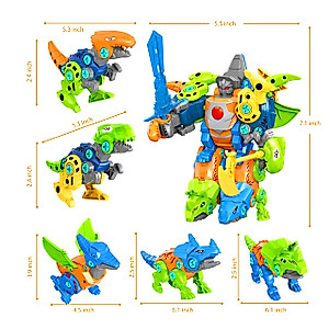 Children's Day Take Apart Robot Toy 5 in 1 Transformer Dinosaur Toys Screwdriver Transforming T-rex Building Toy STEM Educational Construction Transform Gifts for Kids Boys Girls 3 4 5 6 7 Years Old