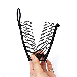 GETAGOTA 2 Pieces Banana Clips Comb Hair for Thick Hair for Women Adjustable Stretch Ponytail Holder Accessory Double Combs Thick Curly Heavy Hair Grip Styling Maker Tool Clip Clincher for Girls and Womens (black_2p)