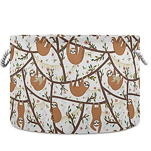 visesunny Collapsible Large Capacity Basket Funny Sloth On The Branches Animal Clothes Toy Storage Hamper with Durable Cotton Handles Home Organizer Solution for Bathroom, Bedroom, Nursery, Laundry,Cl