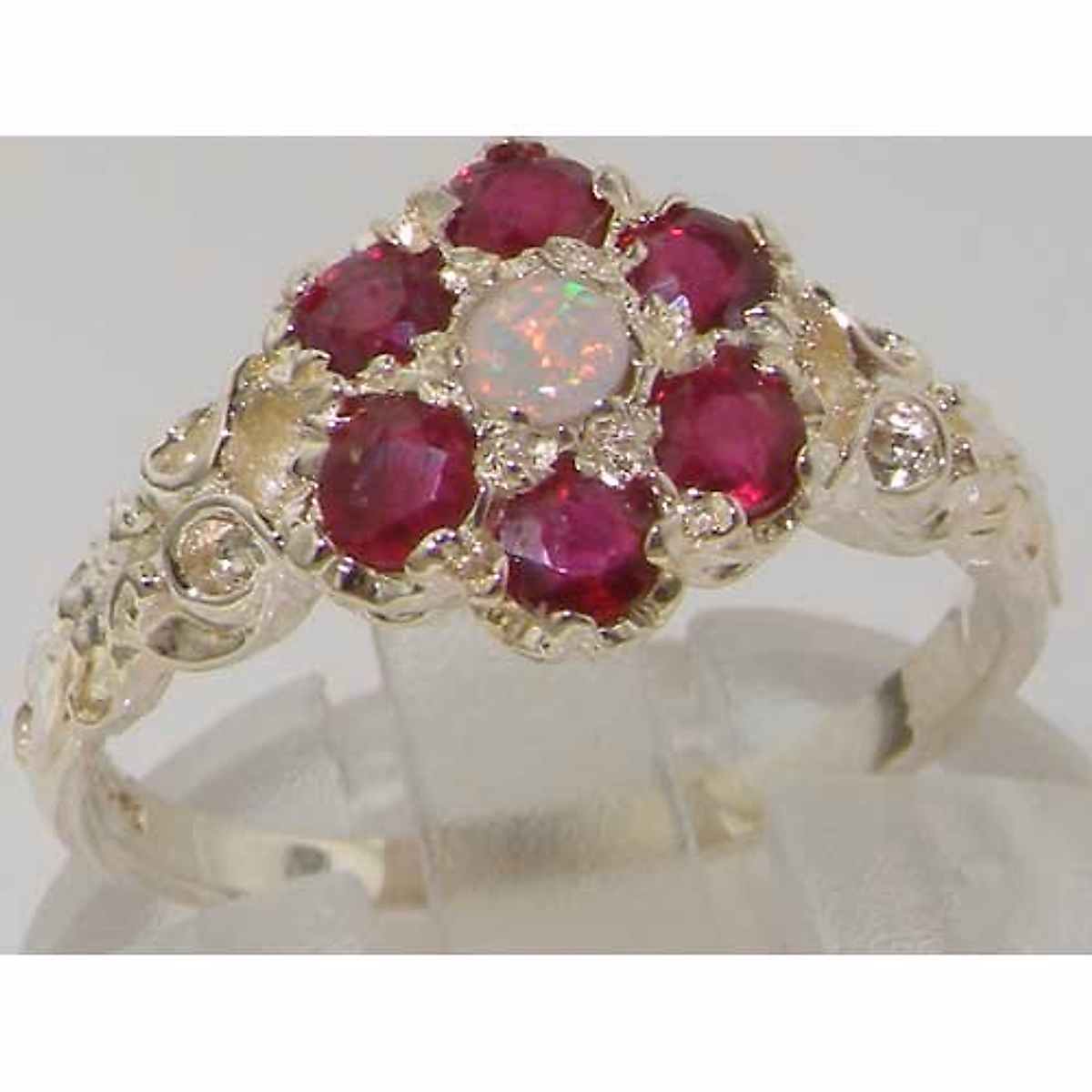 LetsBuyGold 925 Sterling Silver Natural Opal and Ruby Womens Promise Ring - Size 6.5