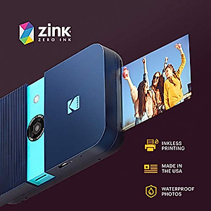 KODAK Smile Instant Print Digital Camera – Slide-Open 10MP Camera w/2x3 ZINK Printer (Blue)