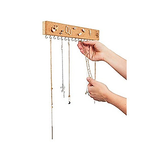 Stud Earring Organizer Hanging Holder with Cork Board - Wall Mount Jewelry Organizers - Necklace Display Rack - Mounted Cork Jewelry Display - Storage Hanger for Necklaces and Stud Earrings