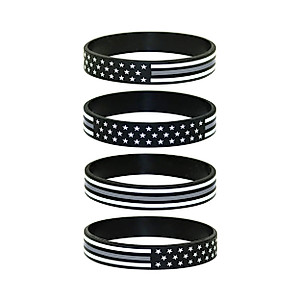 Thin Grey-Gray-Silver Line American Flag Silicone Stretchable Bracelet 4-Pack - Correctional Officer