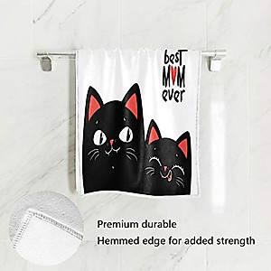 Mother's Day Gift,Cute Black Cat Soft Hand Towels 30x15,Decorative Best Mom Ever Fingertip Kitchen Dish Towels Washcloth for Bathroom, Hotel, Gym and Spa