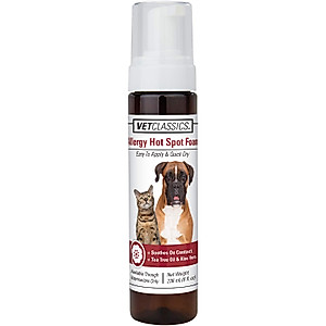 Vet Classics Allergy Hot Spot Foam for Dogs and Cats – Pet Spray for Hot Spots, Itchy, Irritated Skin – Includes Aloe Vera – Quiet Pet Foam for Sensitive Skin, Quick-Drying – 8 Oz.