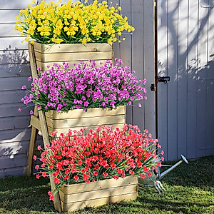 ArtBloom 20 Bundles Outdoor Artificial Fake Flowers UV Resistant Shrubs Plants, Faux Plastic Greenery for Indoor Outside Hanging Plants Garden Porch Window Box Home Wedding Farmhouse Decor (Red)