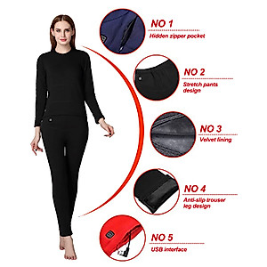 TRUNYAQI Women's Heated Thermal Underwear Set, USB Women's Electric Thermal Heated Long Johns Set, Leggings for Snow Women(Grey,Medium)