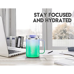 Meoky 14oz Insulated Coffee Mug with Lid and Handle, 100% Leak Proof Stainless Steel Coffee Cup with Tritan Lid, Double Wall Vacuum Coffee Tumbler with Handle (Fairyland)