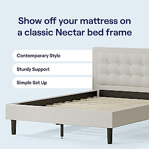 Nectar Bed Frame & Headboard - Linen - Full - 8 Inch Legs and Sturdy Wooden Slats for Support - Contemporary and Durable Upholstery - Holds Up to 700 Pounds - Easy Assembly