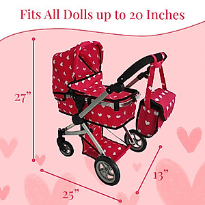 Convertible Combo Baby Doll Stroller for 3 Year Old Girls & Up | Play Toy Baby Stroller for Dolls, Folding Adjustable Bassinet Carriage Buggy with Storage Basket Converts to Sit Up Pushcart Pram