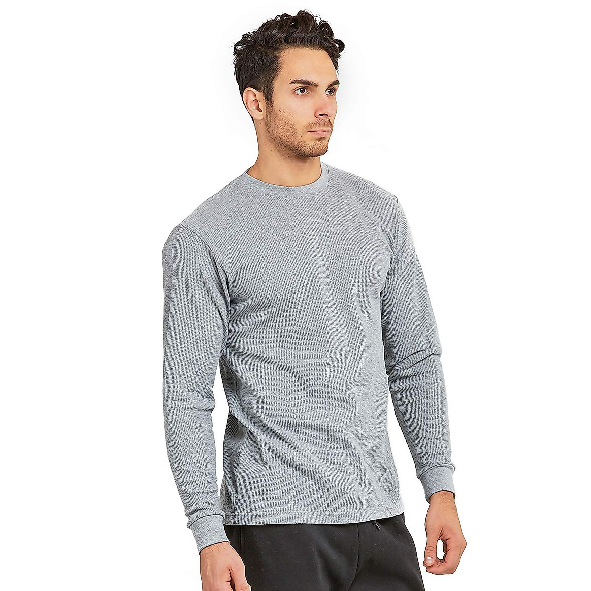 Men's Classic Waffle-Knit Heavy Thermal Top (M, Heather Gray)