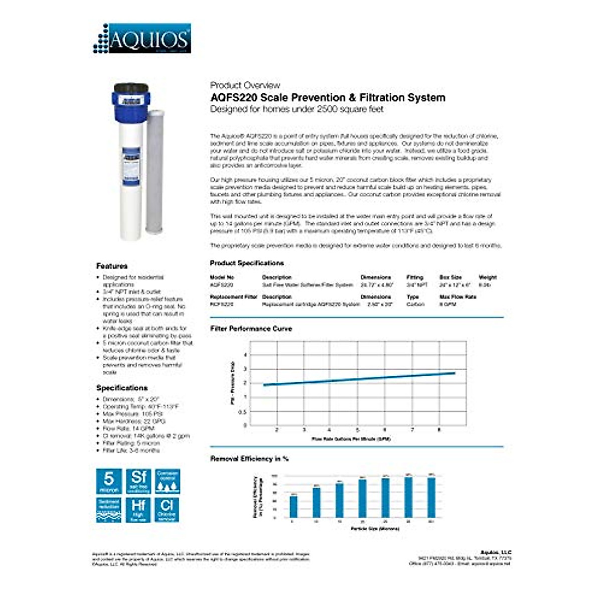 Aquios® AQFS220 Whole House Salt Free Water Softener and Filter System - New Model - For Homes Under 2000 Square Feet