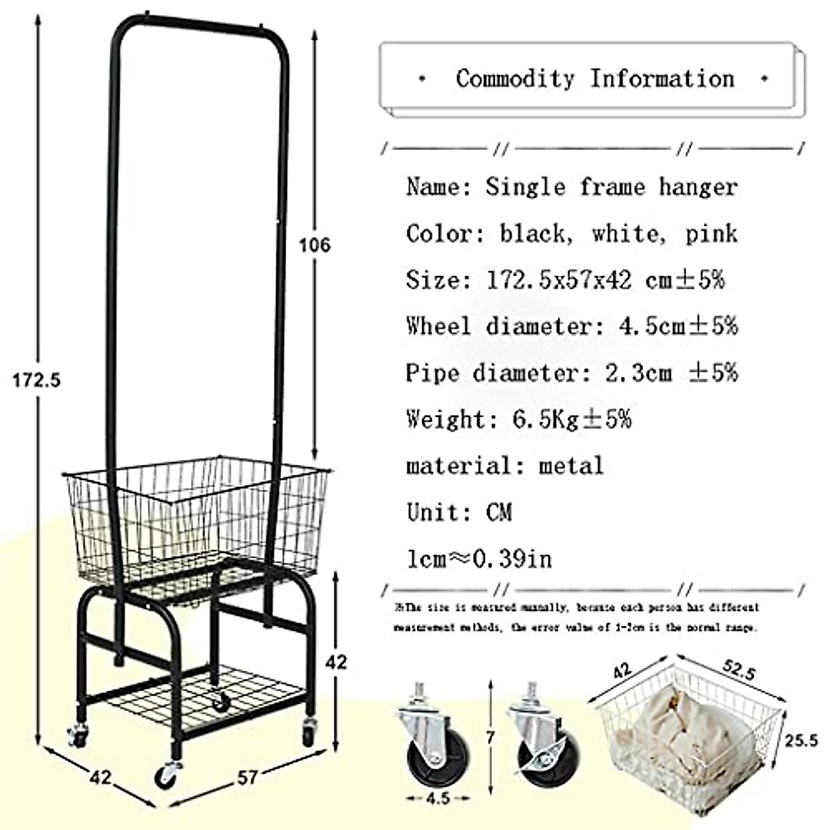 DZWYC Coat Rack Clothes Stand with Mesh Bottom Shelf Multi-Functional Clothes Rack on Wheels Metal Garment Rack with Mesh Storage Baskets Clothes Storage (Color : Black)