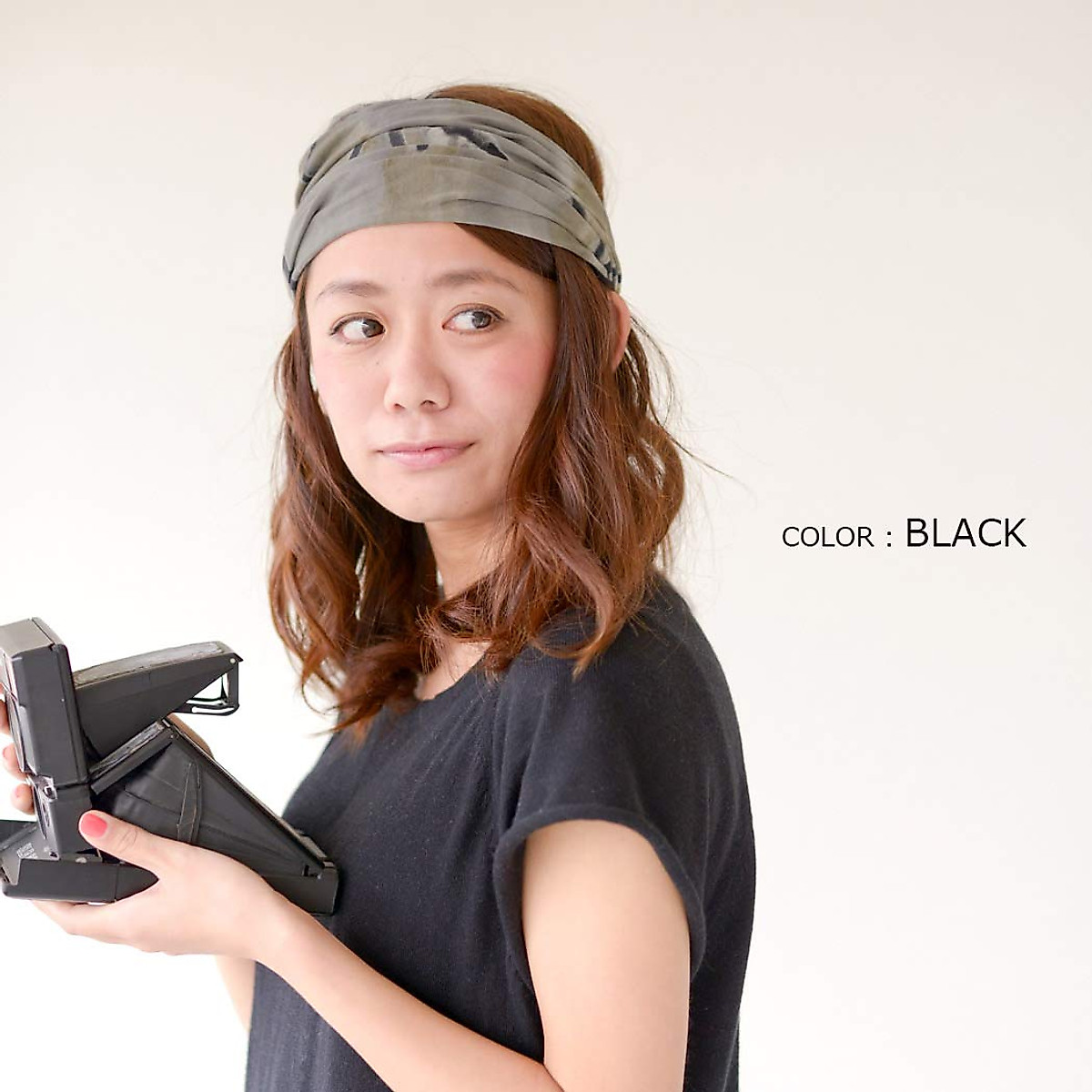 CHARM Tie Dye Bandana Headband For Women, Men's Loose Fitting Boho Headscarf, Wide Hand Dyed Hippie Hair Band For Dreads Black