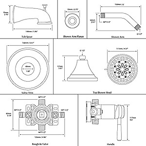 Matte Black Tub Shower Trim Kit Pressure Balance Shower Faucet Set 7 Function Powerful Shower Head with Diverter Bathtub Spout (Brass Rough-In Valve Included)