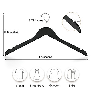 TOPIA HANGER Wooden Hangers 30 Pack, 0.28-inch Slim & Durable Clothes Hangers Space Saving, Black Wood Hanger with 360°Swivel Hook and Non-Slip Shoulder Notches for Coat,Shirts, Camisoles, CT51B